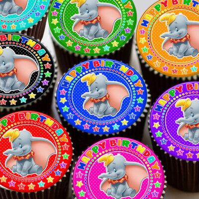 DUMBO IMAGES COLOURFUL HAPPY BIRTHDAY BORDER EDIBLE CUPCAKE TOPPER ...