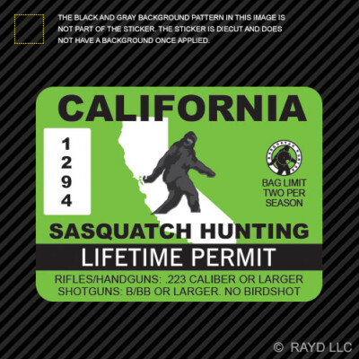 California Sasquatch Hunting Permit Sticker Die Cut Decal Bigfoot ...