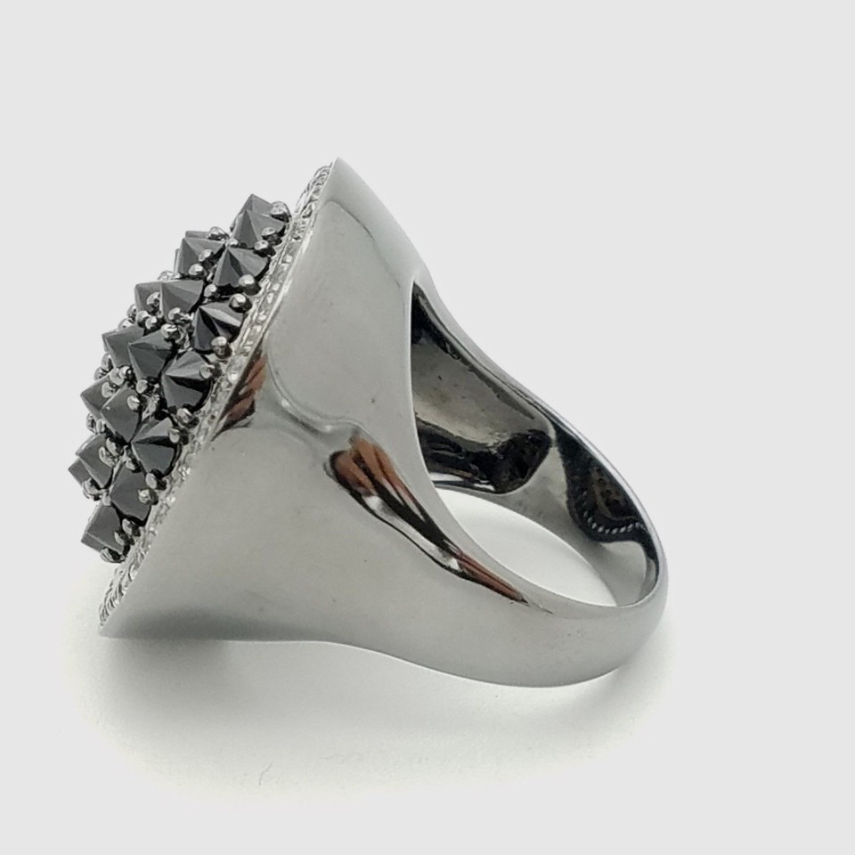Blackened Sterling Silver 925 Spiky Black Spinel White Gem Dome Ring ...