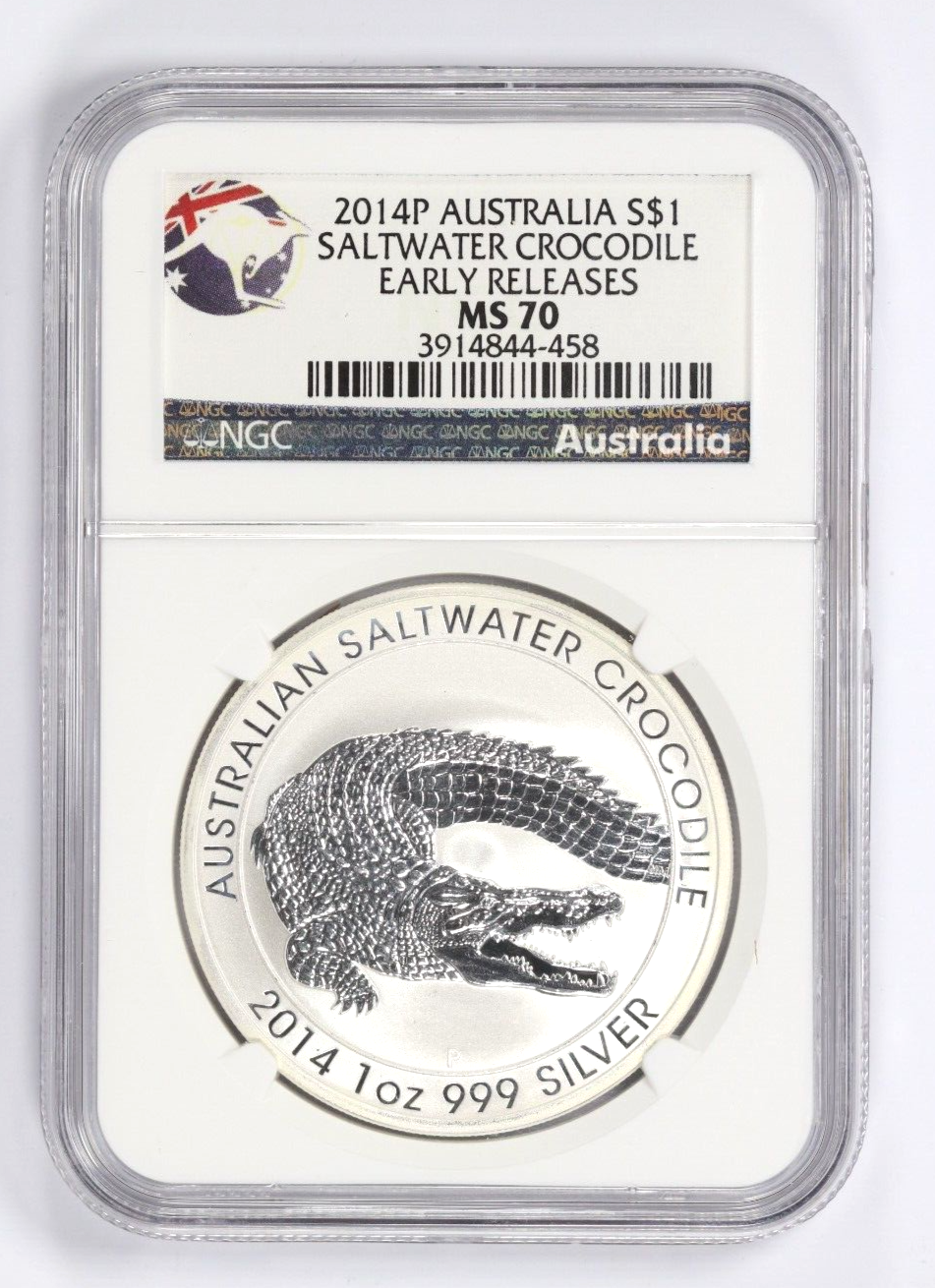 2014 P Australia $1 Saltwater Crocodile 1oz .999 Fine Silver Coin NGC ...