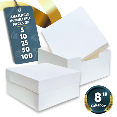 8 Inch Lid & Base White Cake Boxes | Pack of 5, 10, 25, 50, 100 | eBay UK