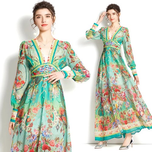 Robe Femme Élégant Doux Vert Long Coloré Satin Gipsy | eBay