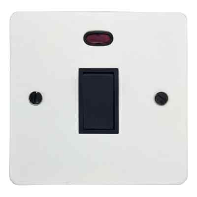 G&H FW26B Flat Plate Matt White 1 Gang 20 Amp Double Pole Switch & Neon ...