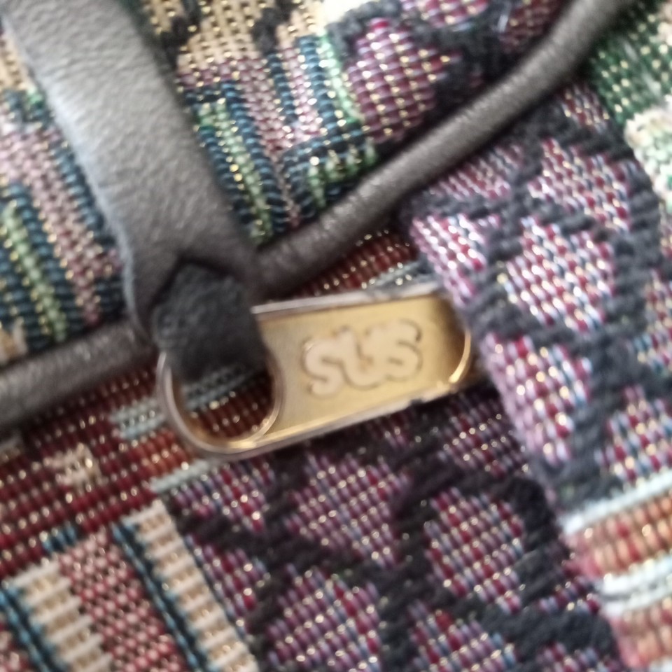 Vtg SAS Colorful Tapestry Shoulder Bag w/brown Leather Trim & Goldtone ...