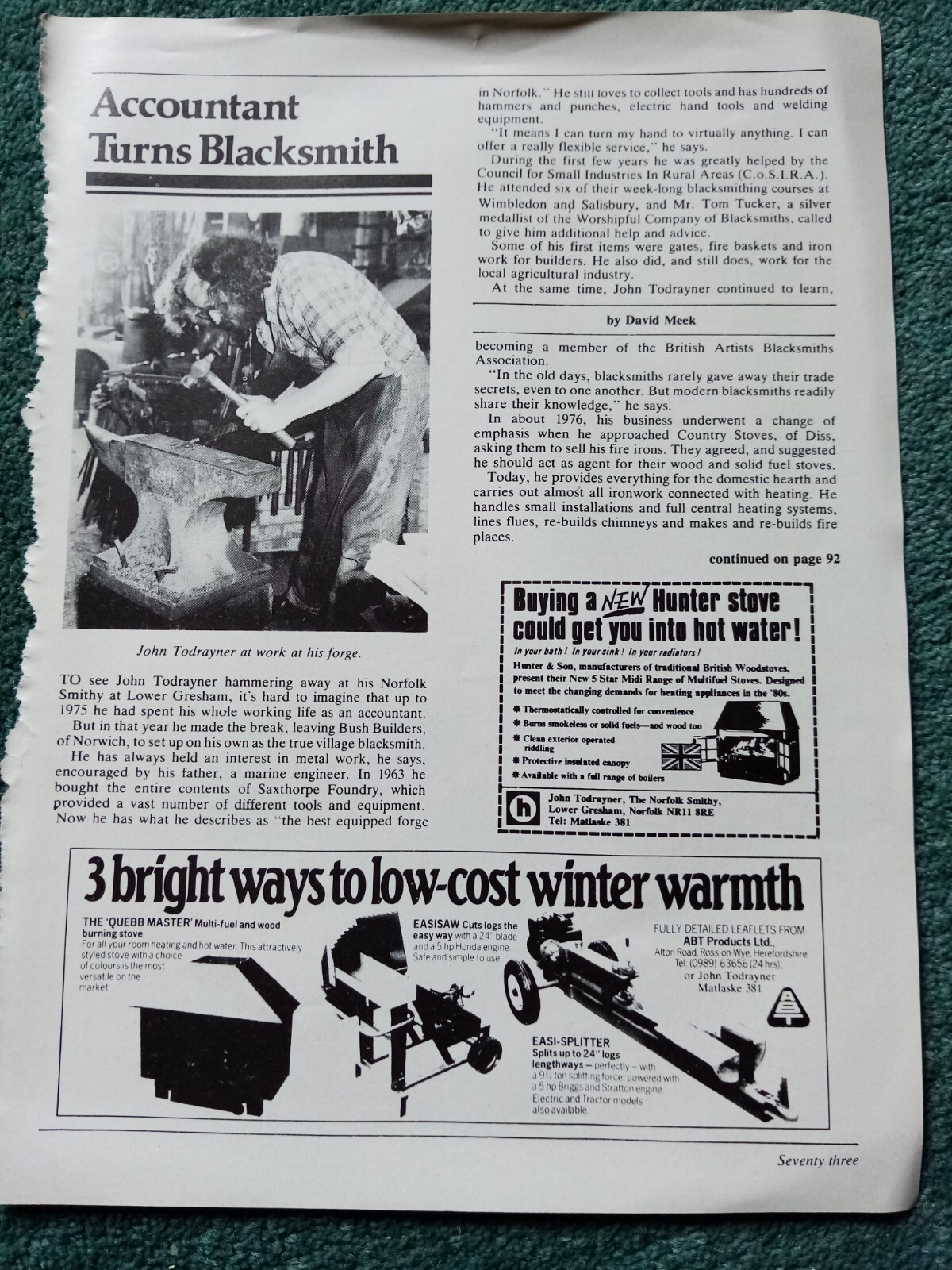 Kvc31 Ephemera 1980s article John todrayner blacksmith accountant | eBay