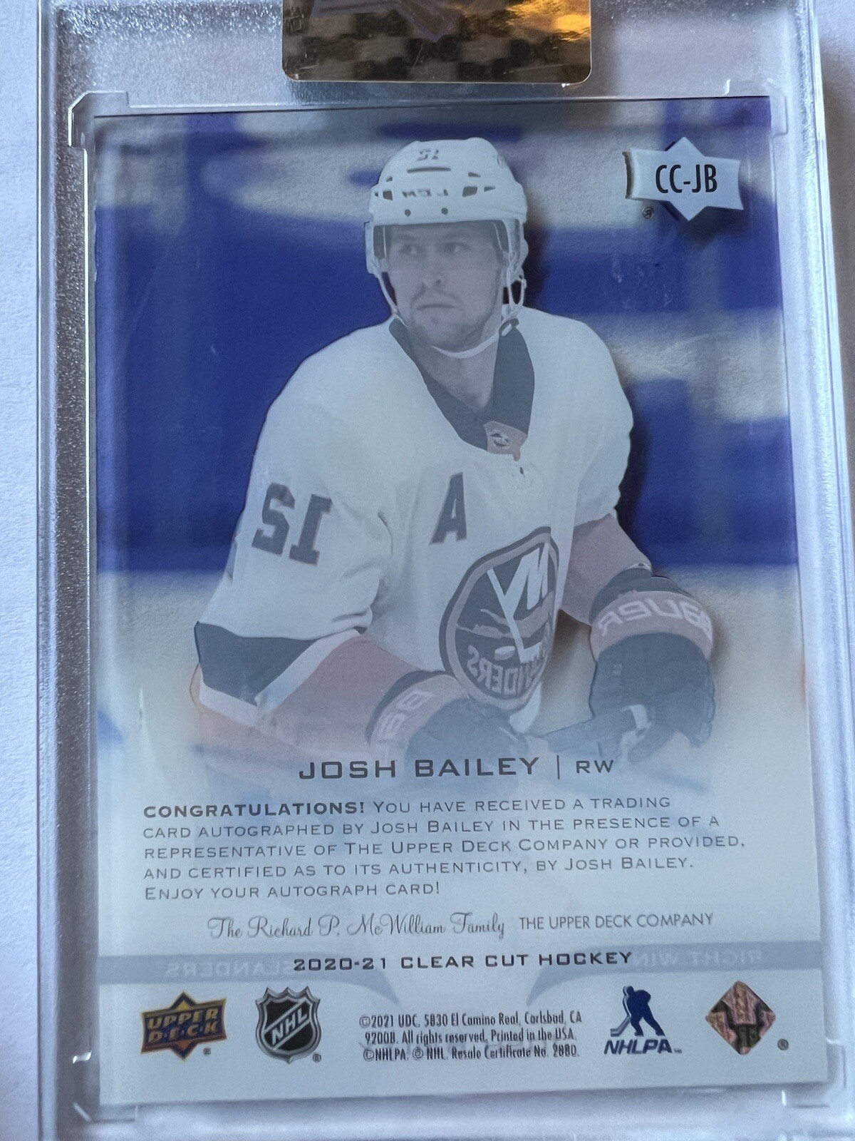 2020-21 UD Clear Cut Auto Josh Bailey On Card Autograph 20/21 Upper ...