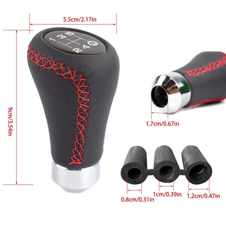 5 Speed Car Gear Stick Shift Knob Shifter Lever Leather Black Manual ...
