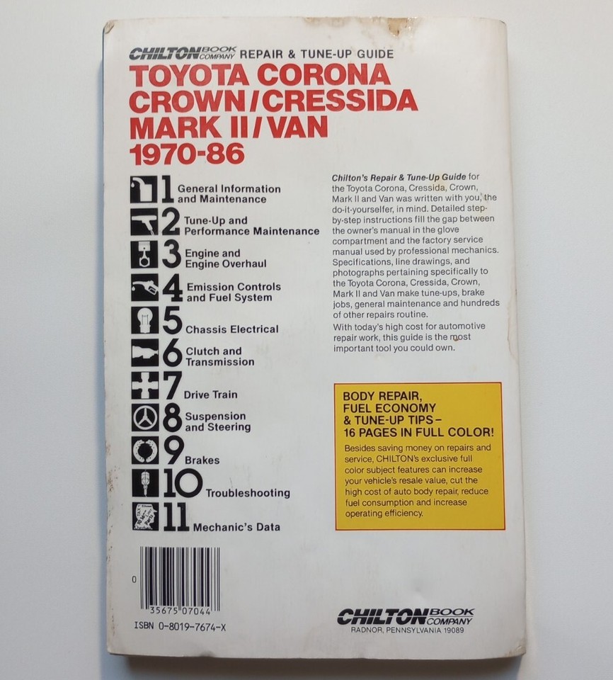 Chilton Toyota Corona Crown Cressida Mark II Van 1970-86 Auto Repair ...