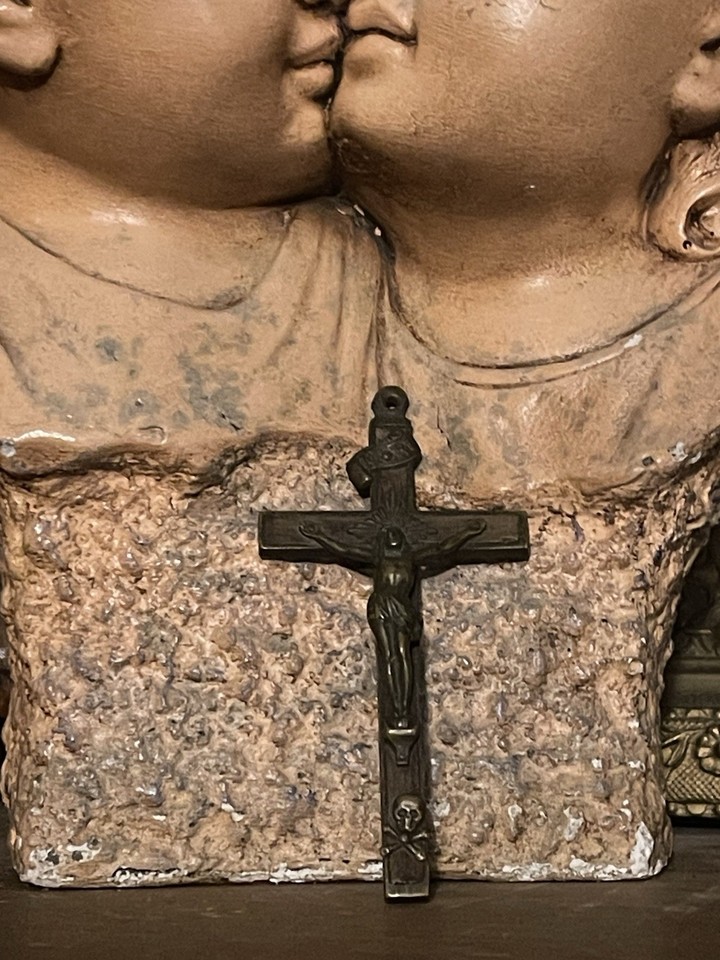 Antique Victorian Bronze Pectoral Cross Crucifix INRI Skull & Bones Nun ...