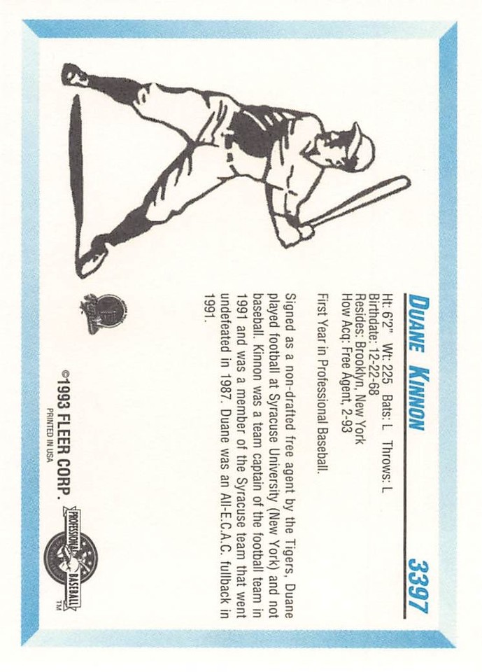 Duane Kinnon 1993 Fleer ProCards 3397 Niagara Falls Rapids Baseball ...