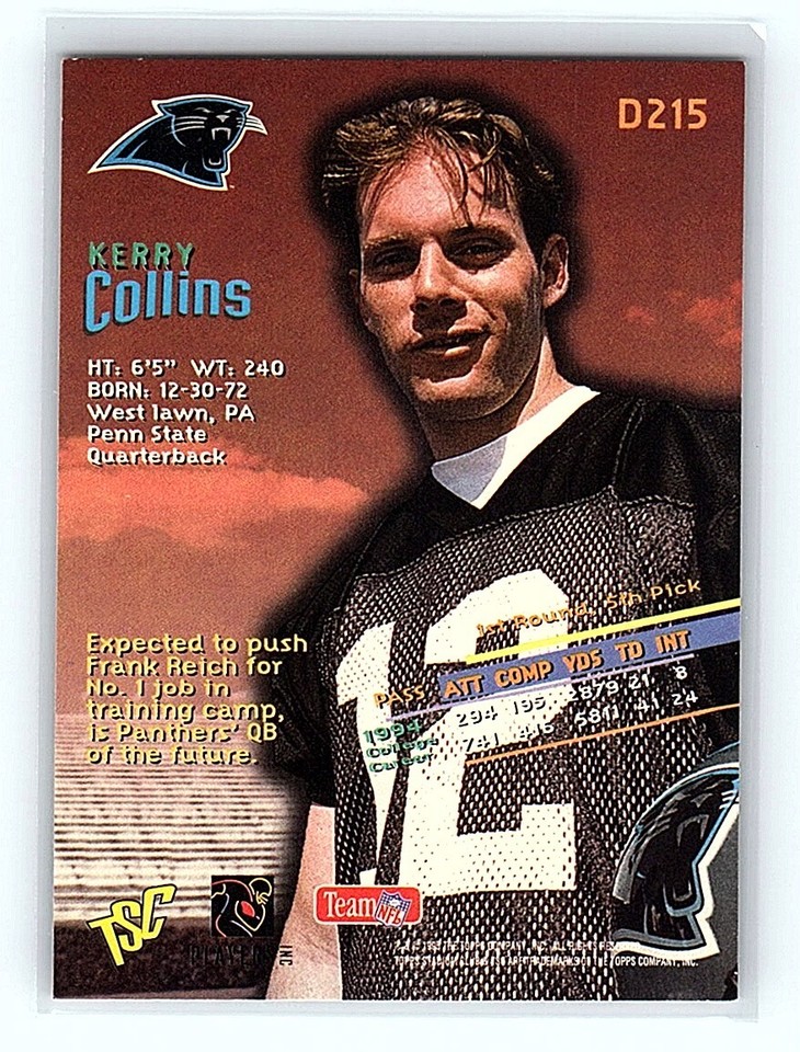 1997 Topps Stadium Club Draft Pick Kerry Collins Carolina Panthers | eBay