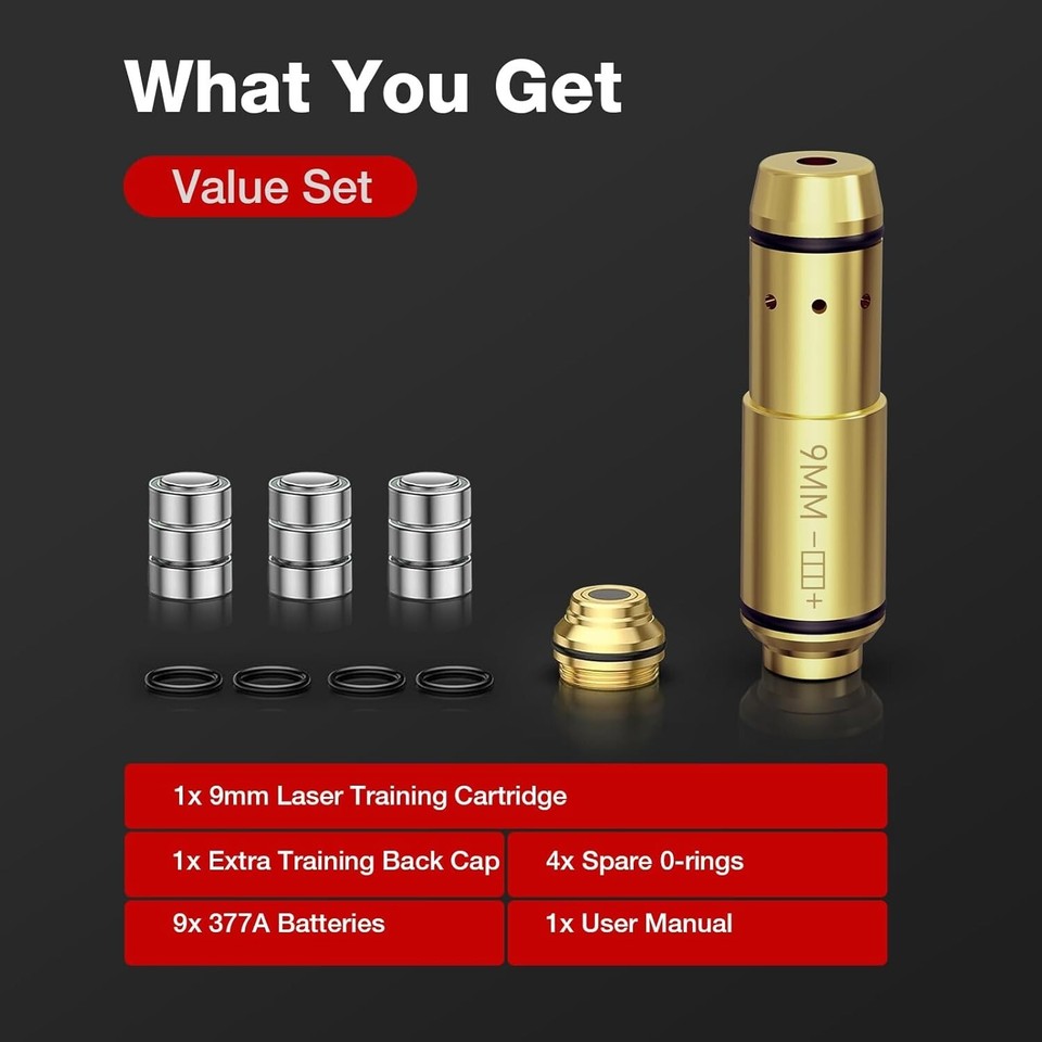 9mm Dry Fire Laser Training Bullet with Snap Cap & Red Dot Beam – O ...