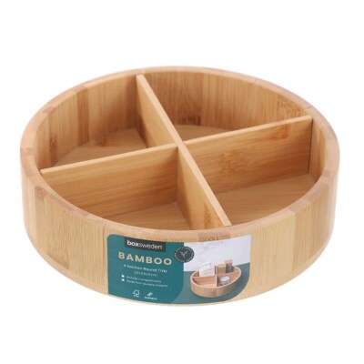 Boxsweden 4-Section 20cm Bamboo Round Tray Home/Room Organiser Storage ...