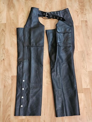 VTG Interstate Leather Men's Medium Black Leather Chaps Biker Riding ...