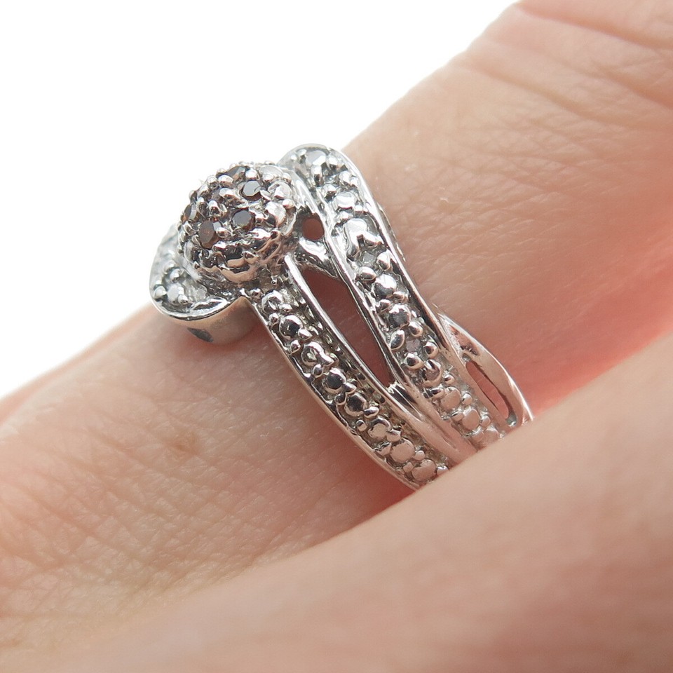 CHUCK CLEMENCY 925 Sterling Silver Real Round-Cut Diamond Ring Size 8. ...