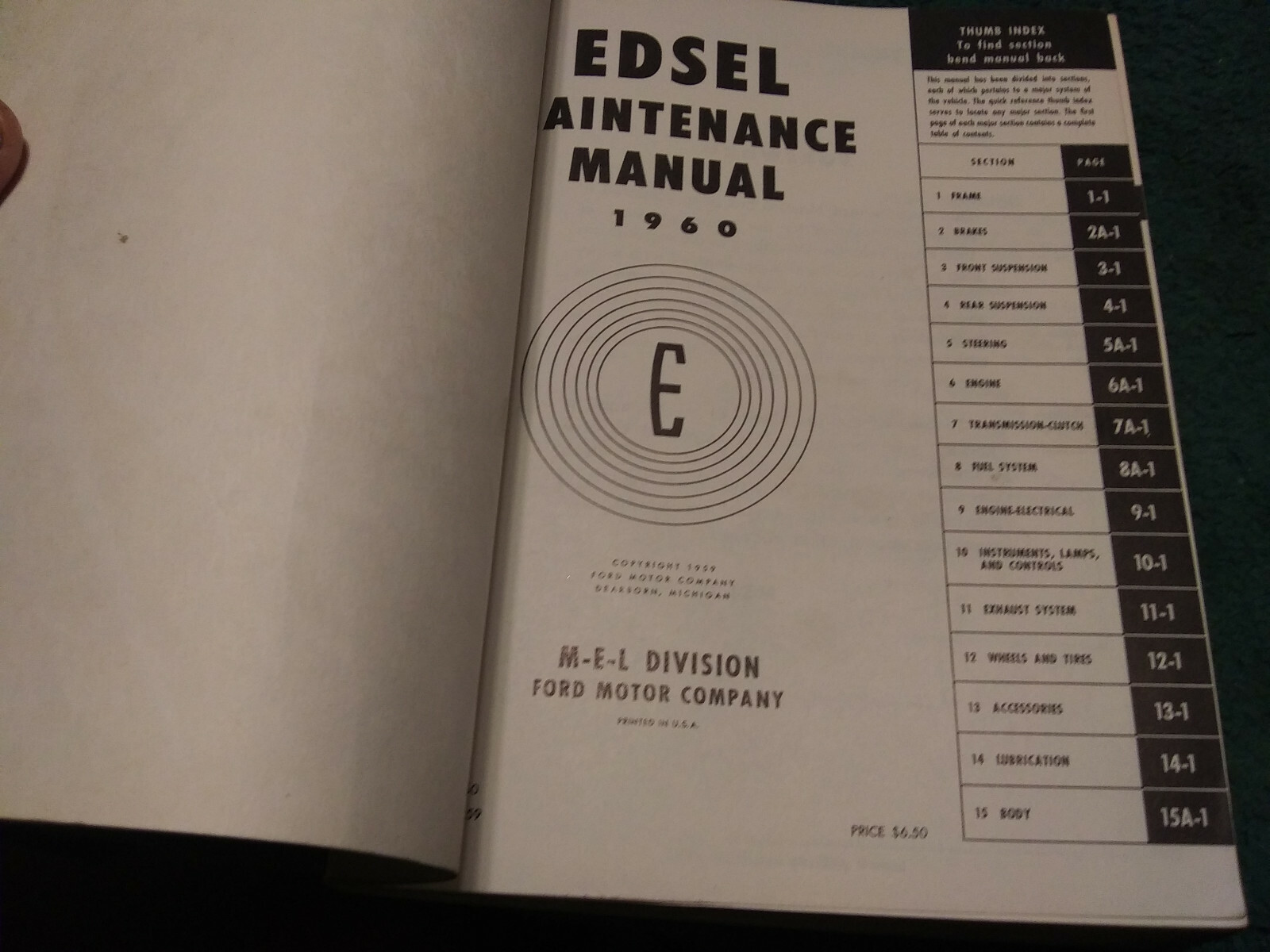 1960 EDSEL SHOP MANUAL / SERVICE BOOK / GOOD ORIGINAL!!! | eBay