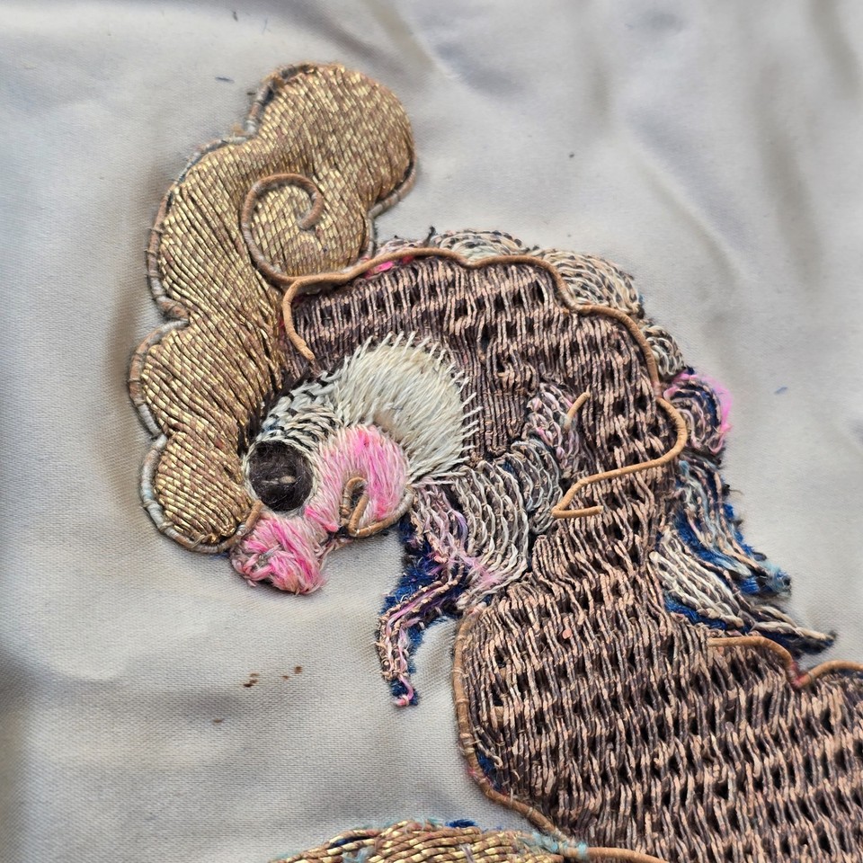 Chinese Antique Silk Embroidery Gold & Silver thread Phoenix ...