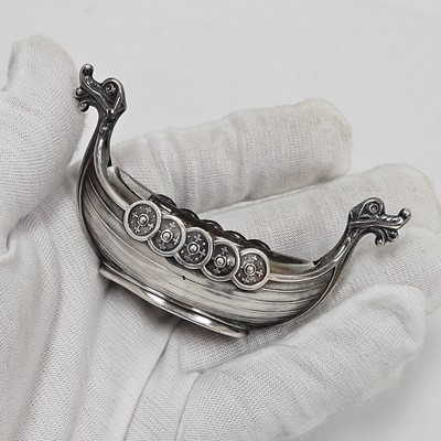 VINTAGE THEODORE OLSON NORWAY VIKING SHIP SALT CELLAR STERLING SILVER ...