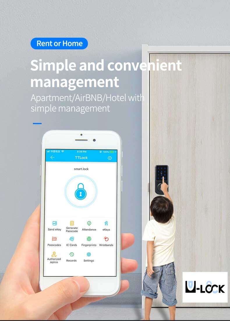 Wi-Fi & Bluetooth Smart Lock Touch Screen Keypads Remotely App Control ...