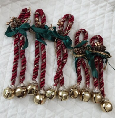 5 Vintage Christmas Jingle Bells on Rope Ribbon Door Ornament | eBay