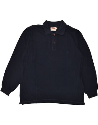RIFLE Mens Long Sleeve Polo Shirt Large Navy Blue Cotton AQ17 | eBay