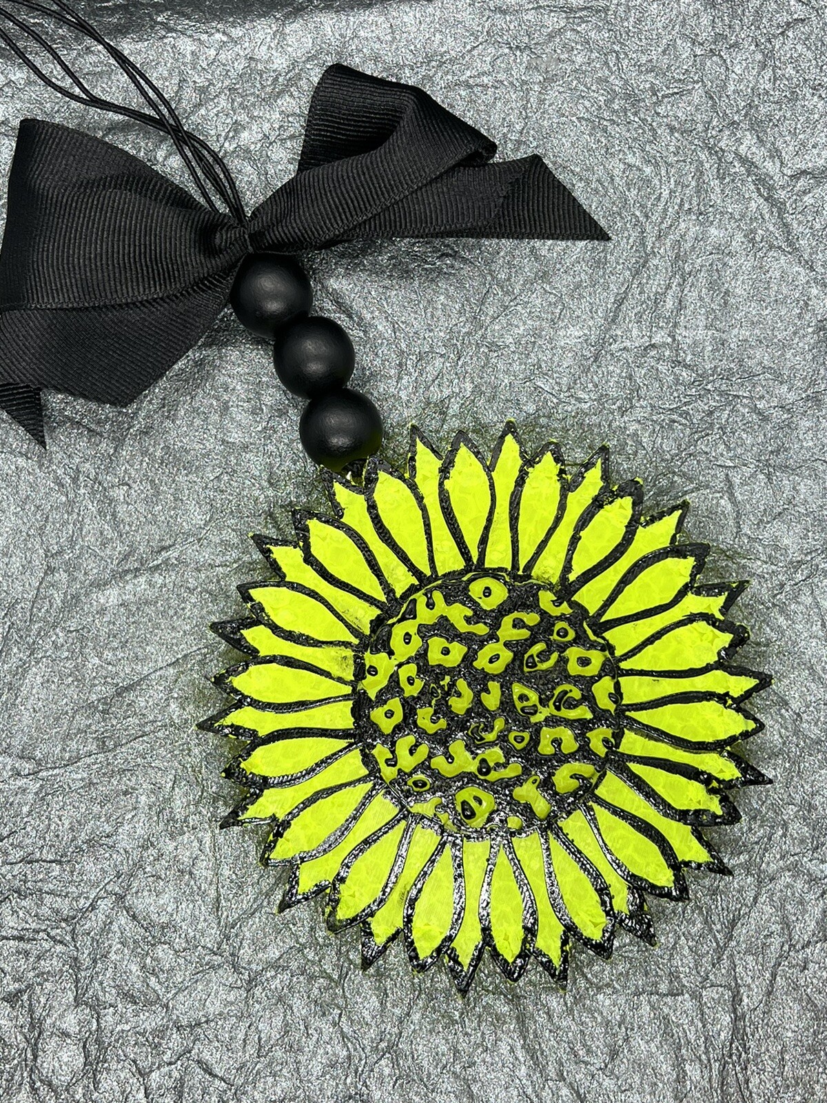 Neon Yellow Sunflower Car Freshener, Freshie, Rearview Mirror, LOVE ...