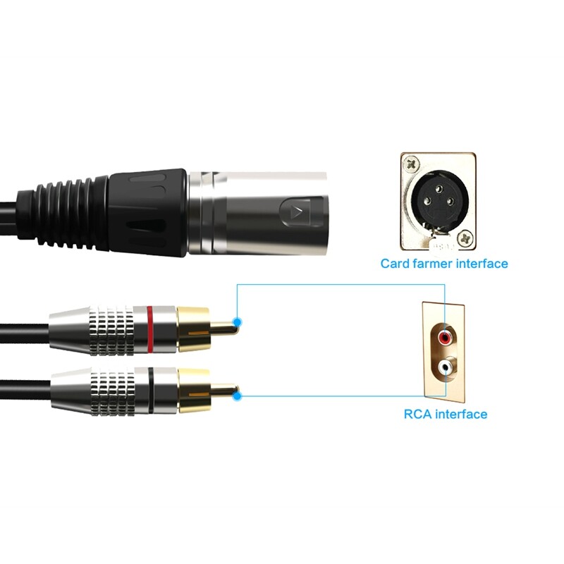 1 XLR Male to 2 RCA Male Plug Stereo Audio Cable Connector Y Splitter ...