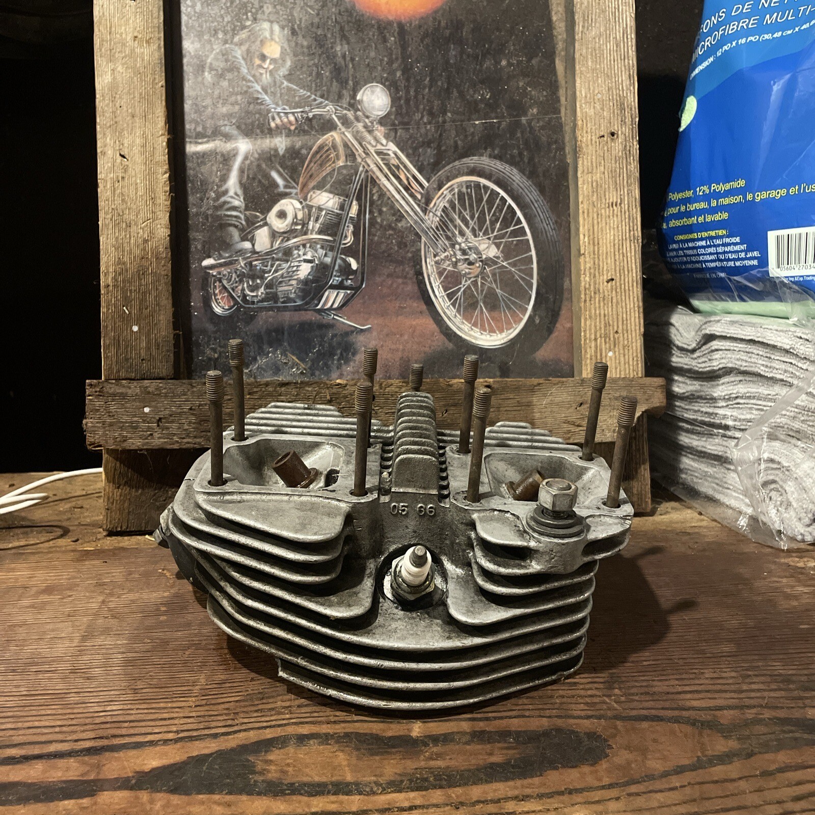 Harley Shovelhead Engine Front Cylinder Head 05 66 OEM Duel Plugged 74 ...