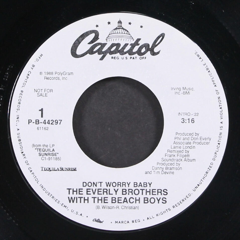 EVERLY BROTHERS W/ BEACH BOYS: don't worry baby CAPITOL 7" Single 45 ...