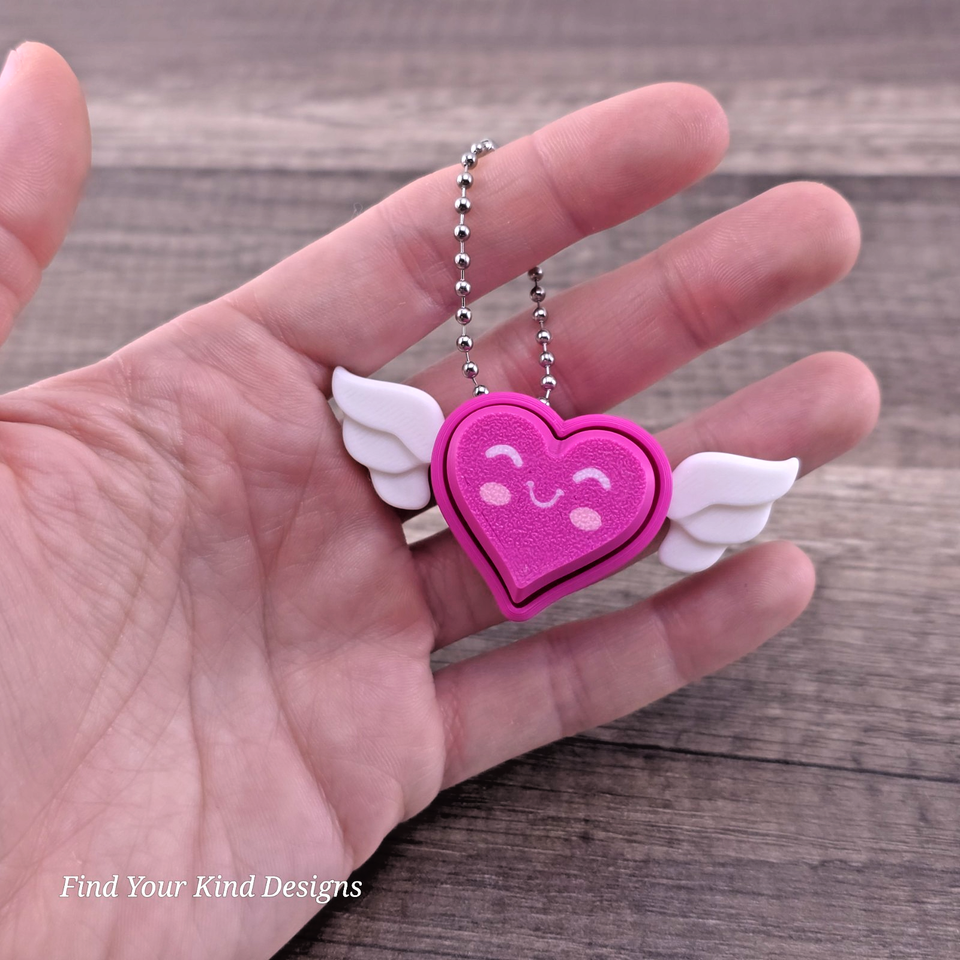 Heart Clicker with Wings – 3D Printed Fidget Toy with Keychain, Stress ...