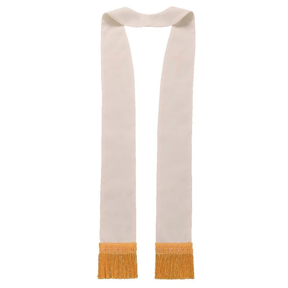 Catholic Clergy Stole Priest Stoles Cross Embroidery Cream White Pastor ...