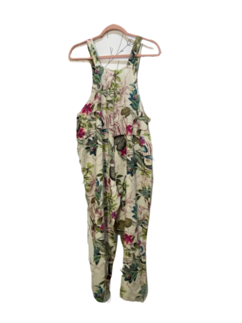 TROPICAL FLORAL Botanical Womens L Jumper Overalls Wide Leg Oversize ...