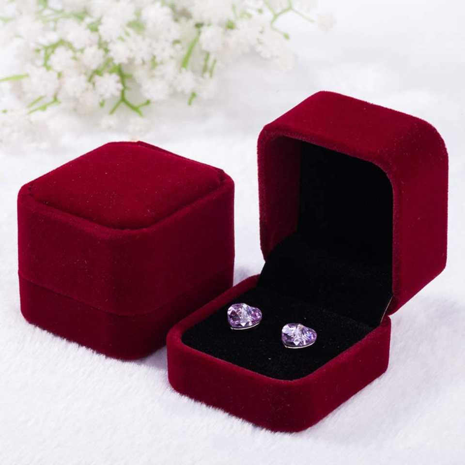 2 Pack Velvet Ring Boxes, Earring Pendant Jewelry Case, Ring Earrings ...