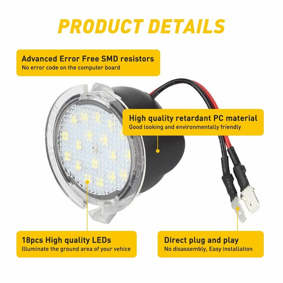 Xenon White LED Puddle Lights For Ford Taurus Edge Flex F150 Side ...