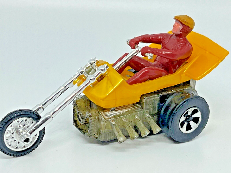 VTG - MATTEL HOT WHEELS CHOP CYCLE YELLOW SPEED STEED w/ BROWN RIDER ...