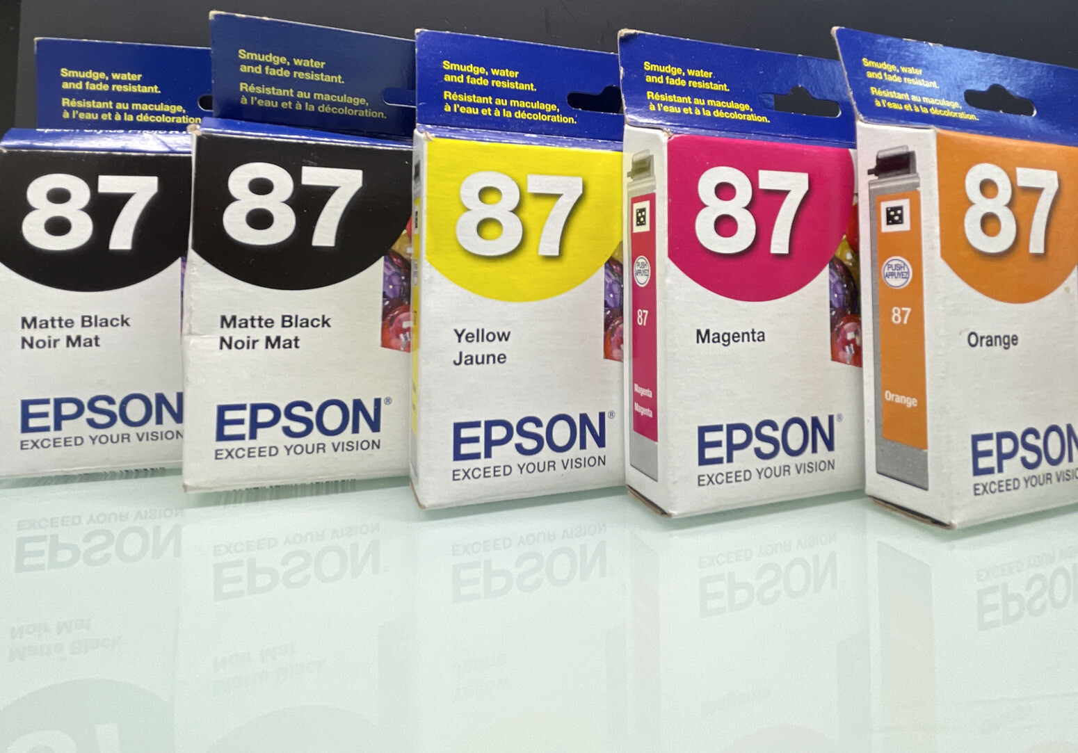 Genuine Lot of 6 Epson 87 Ink Cartridges (BK, BK, O, Y, M, R Rough) (M4 ...
