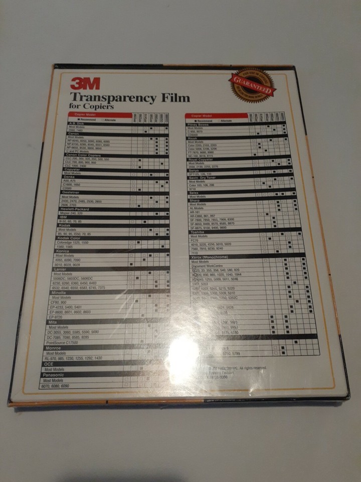 3M Transparency Film For Copiers 100 Sheets 8.5x11 New Sealed PP2500 ...