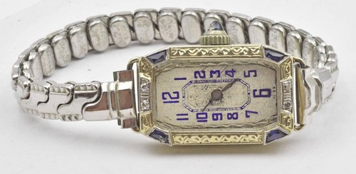 Antique 20k Solid Gold Plat. Trim diamond & sapphire Art Deco ladies ...