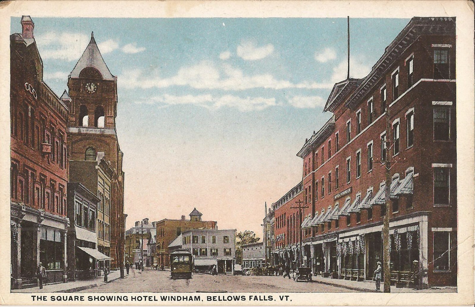 Bellows Falls, VERMONT - Hotel Windham - Square - trolley, old car | eBay