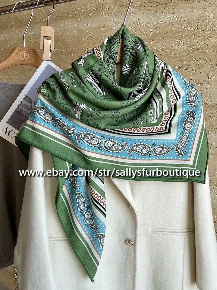 Sallys 70% Cashmere 30% Silk Wrap Scarf Boats Horses Print Double Face ...