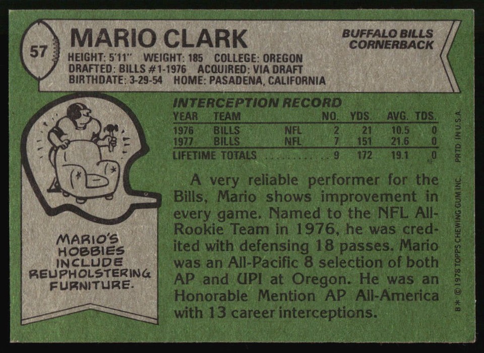 1978 Topps Mario Clark Rookie #57 Buffalo Bills | eBay