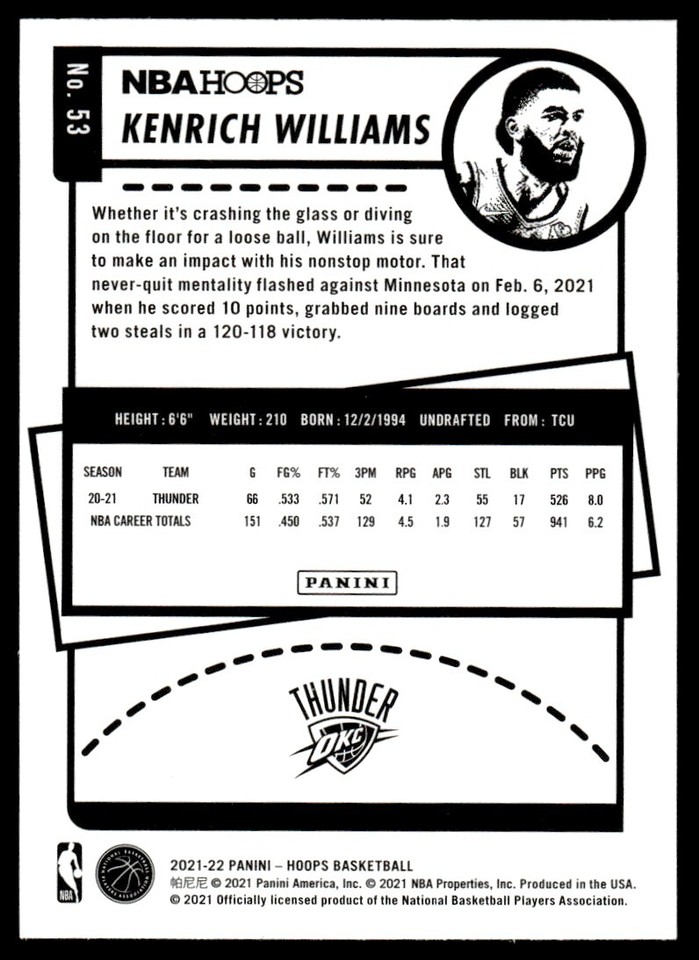 2021-22 Hoops Kenrich Williams Oklahoma City Thunder #53 | eBay