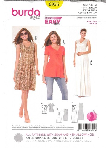 Burda Style 6956 T-Shirt Dress Maternity Future Mama Sewing Pattern ...