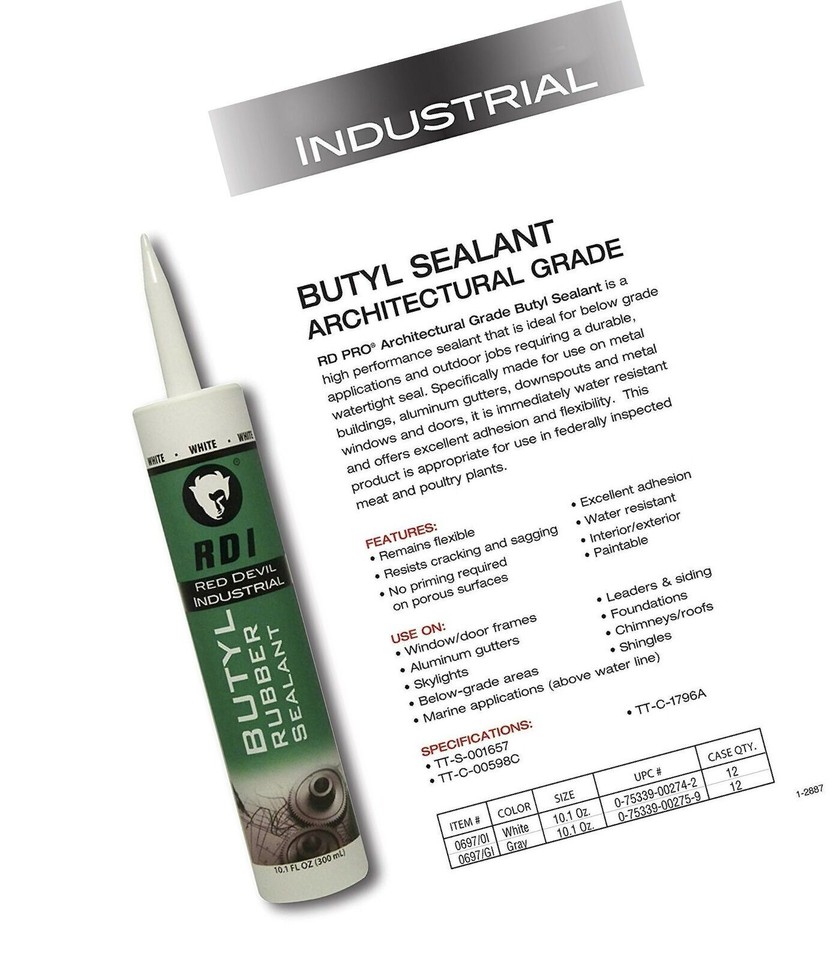 RDI Red Devil 0697GI Rd Pro Butyl Rubber Sealant Gray 10.1Oz. 1Pk | eBay