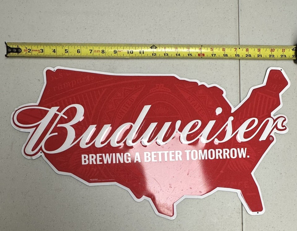 Budweiser Beer 🍺 USA 🇺🇸 Map Tin Tacker Metal Beer Bar Mancave Sign RARE ...