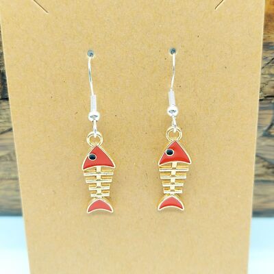 Red Fishbone Earrings | eBay