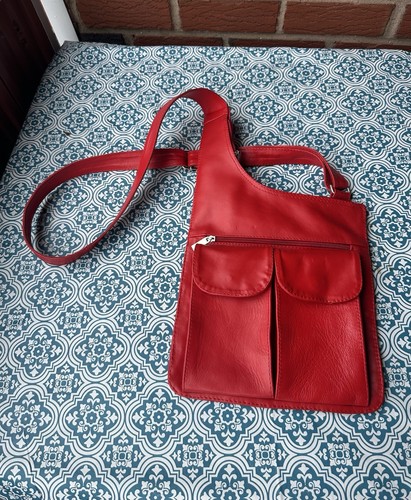 NWOT Artisan Handmade Red Leather Cross Body Purse/Bag - Adjustable - 7 ...