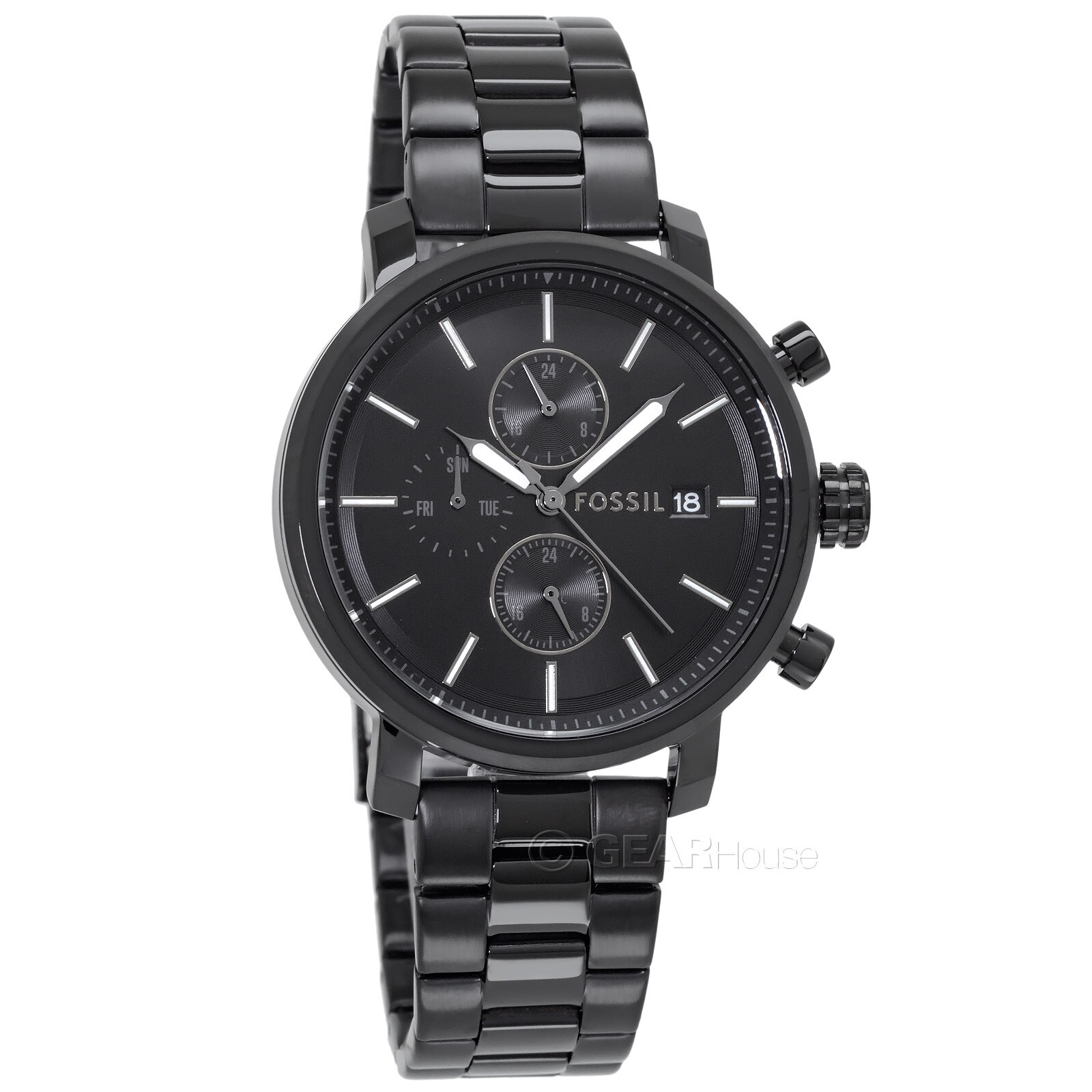 FOSSIL Rhett Mens Dual Time Multifunction Watch Black Dial Stainless ...