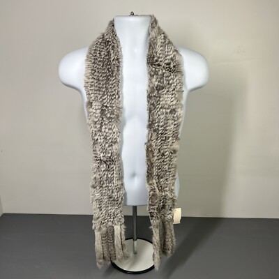 Mitchie’s Genuine Rabbit Lapin Knitted Fur Scarf Gray Fur Wrap | eBay