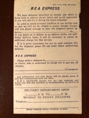 Vintage unused "REA Express" postcard for delivery information 1962 era ...
